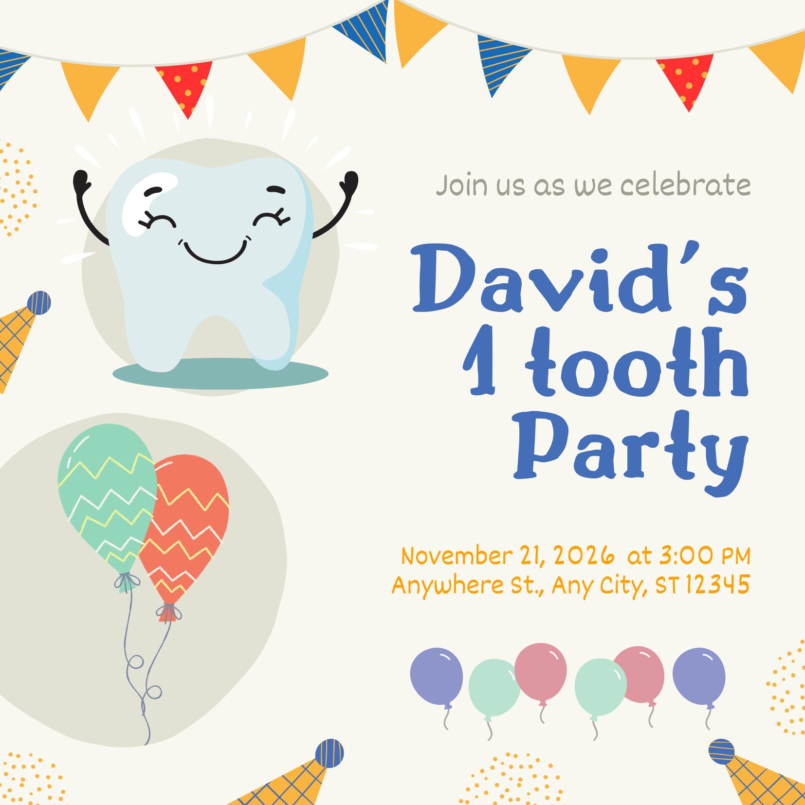 Atam Hatik Invitation First Tooth Party Digital PDF Simple - Etsy