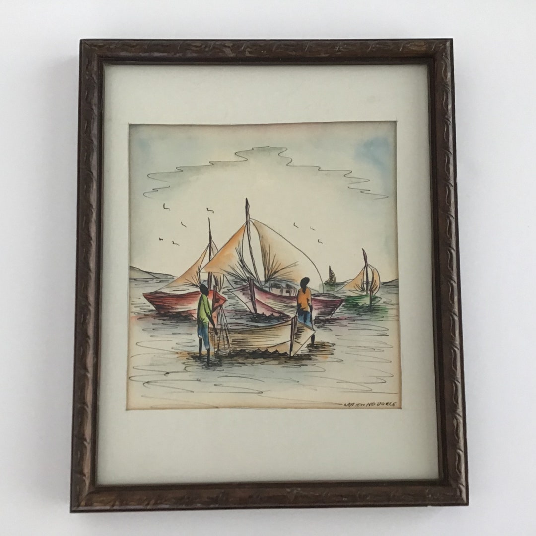 Martino Dorce Haitian Artist Original Watercolor, Signed and Dated 1980 ...