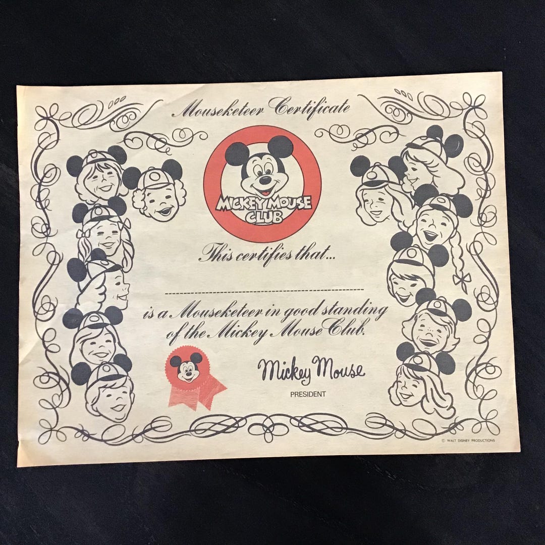 Original Mouseketeer Certificate for the Mickey Mouse Club - Etsy