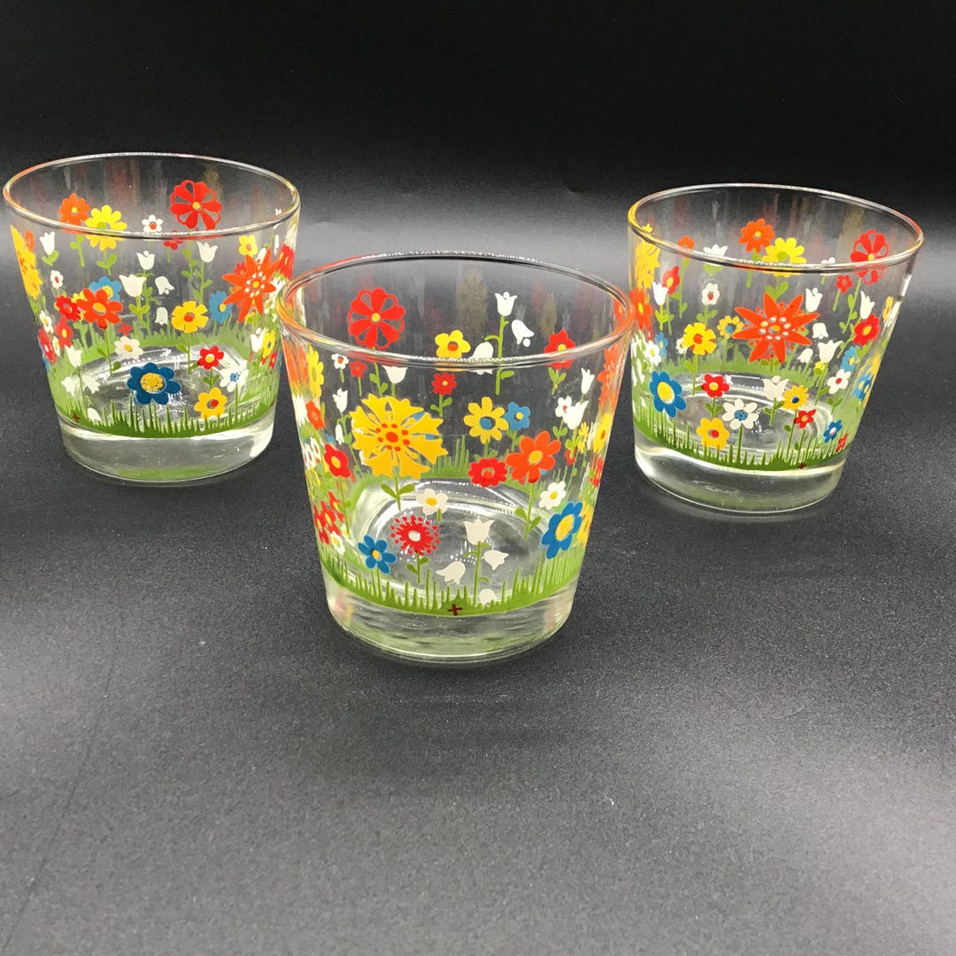 Rare Libby Kitschy Floral “country Sunshine” Highball Lowball Old ...