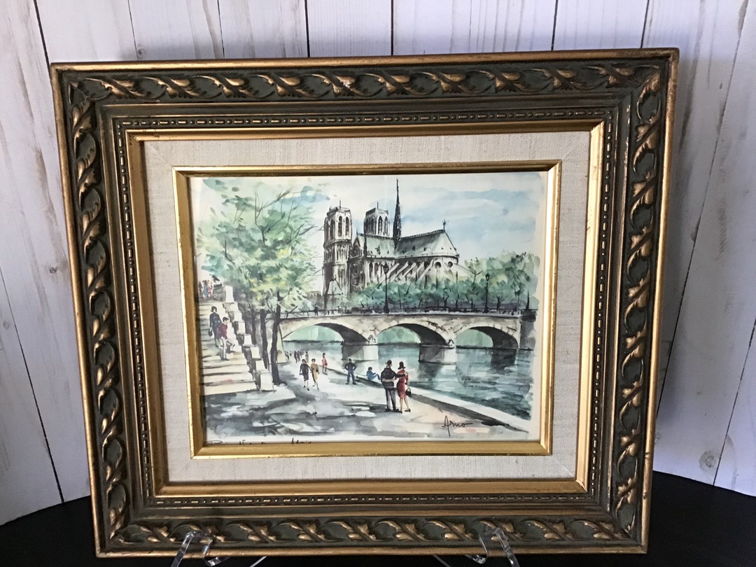 Vintage Arno Paris Notre Dame Aleside Framed Watercolor Print - Etsy