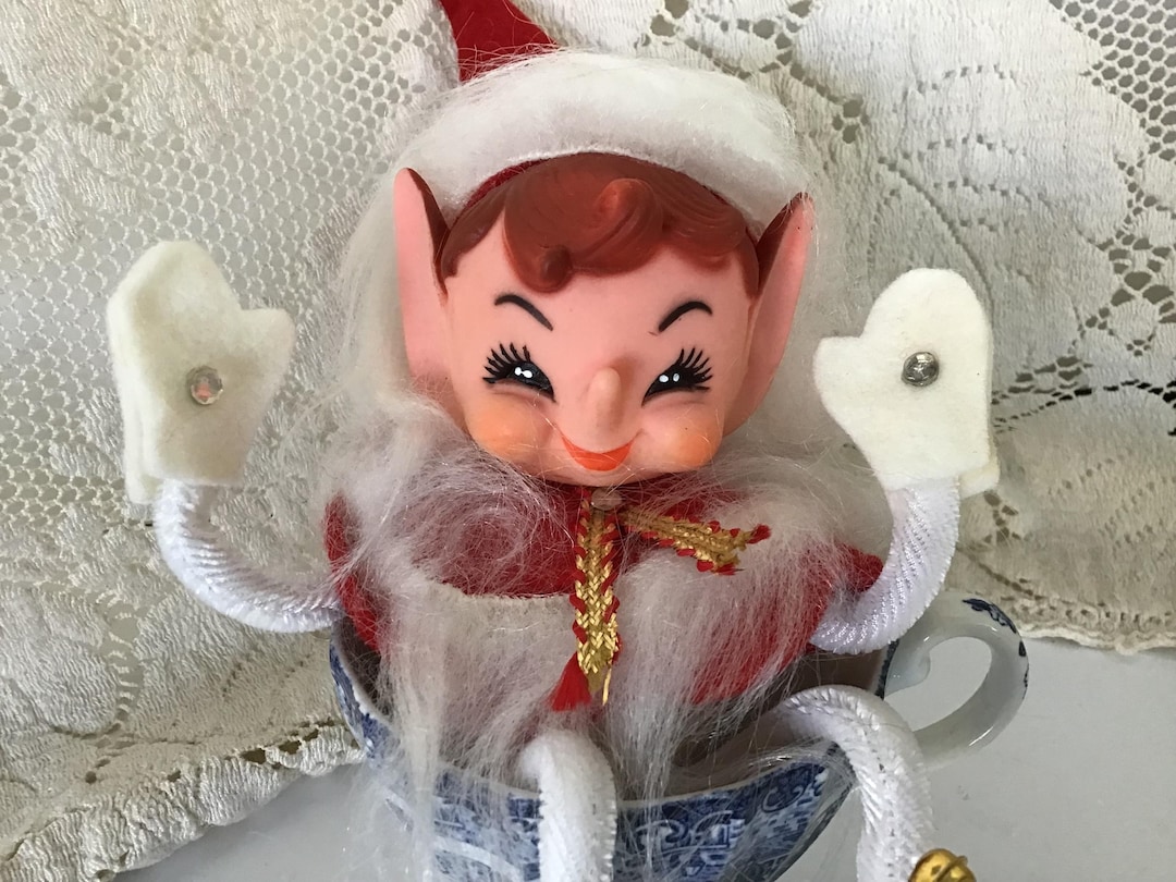 Vintage Elf Pixie Large Head Silk Spun Ornament Body, Bendable Ornament ...