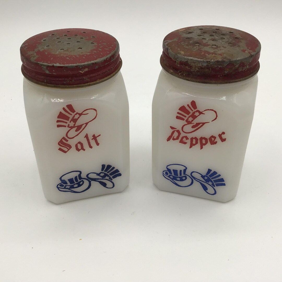 Vintage Milk Glass Salt and Pepper Shakers With Uncle Sam Patriotic ...