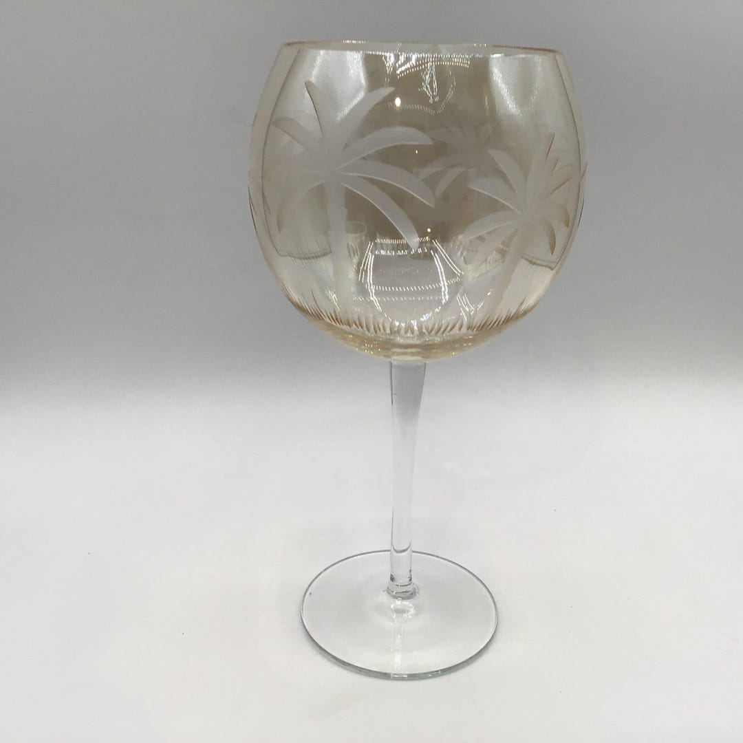 Lenox Amber Glass British Colonial Palm Trees Cut Etched Balloon Wine ...