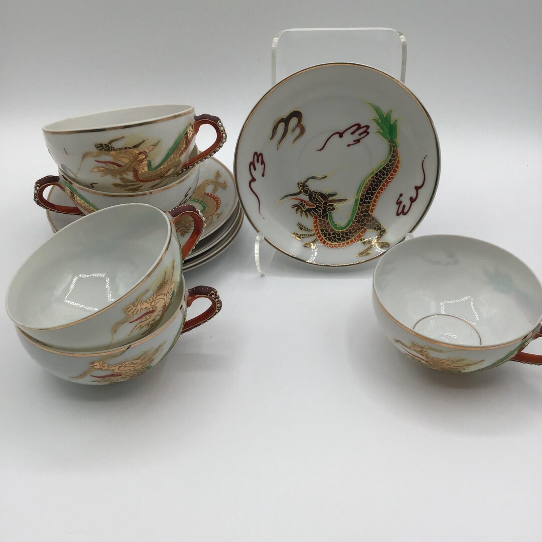 Set of 5 Dragonware Geisha Teacups and Saucers, Made in Japan by ...