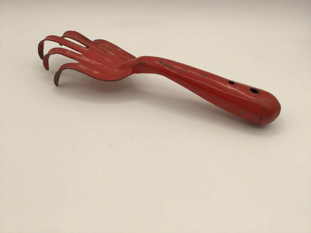 Vintage Metal Hand Rake-fork-cultivator, Vintage Gardening Tool, Red ...