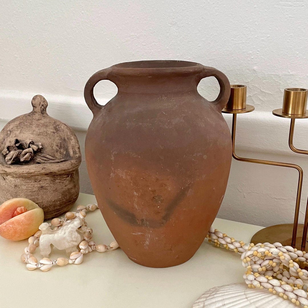 Antique Terracotta Clay Large Primitive Vessel Vintage Rustic Redware ...