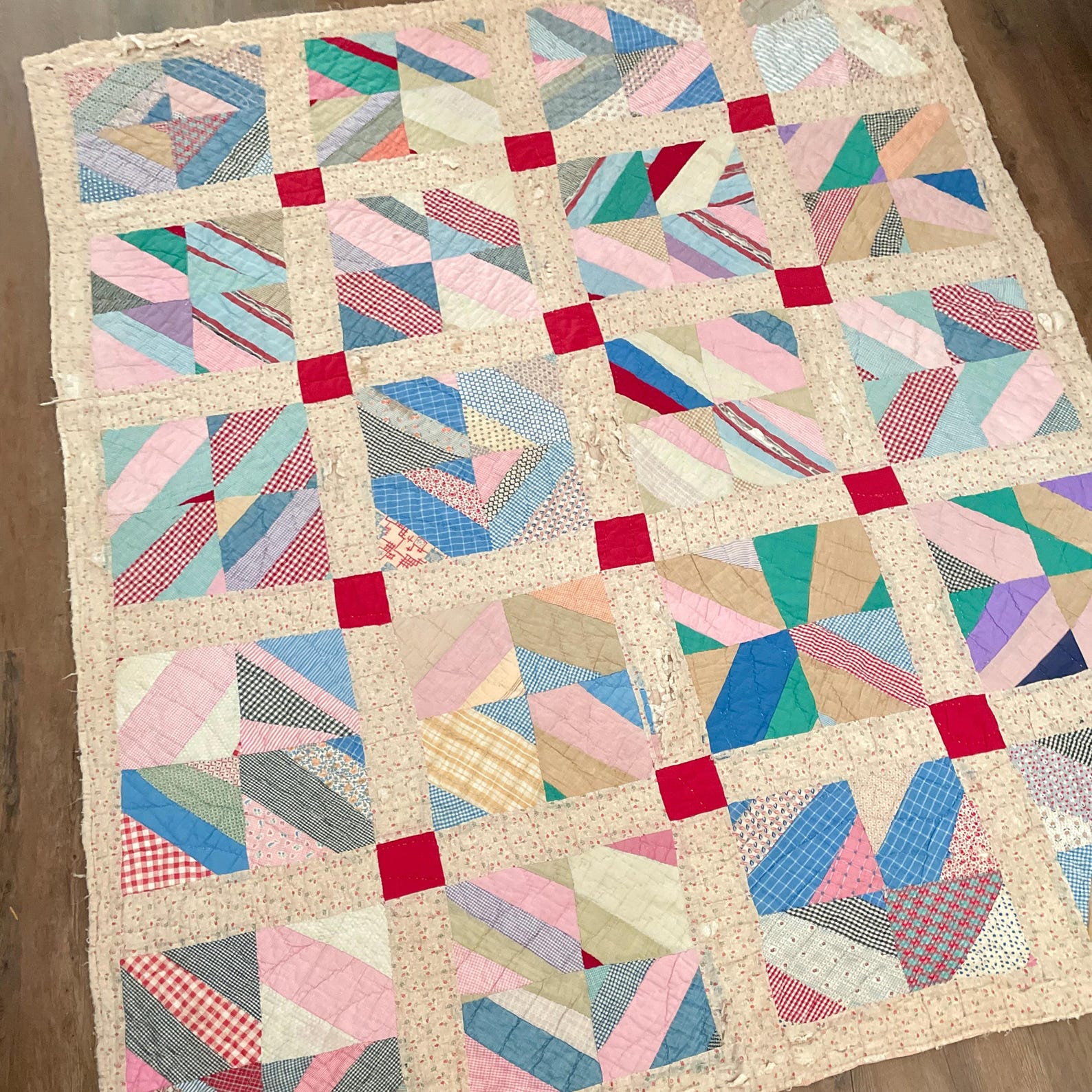 1930s Primitive Patchwork Cotton Quilt | Antique Vintage Handsewn Lap ...