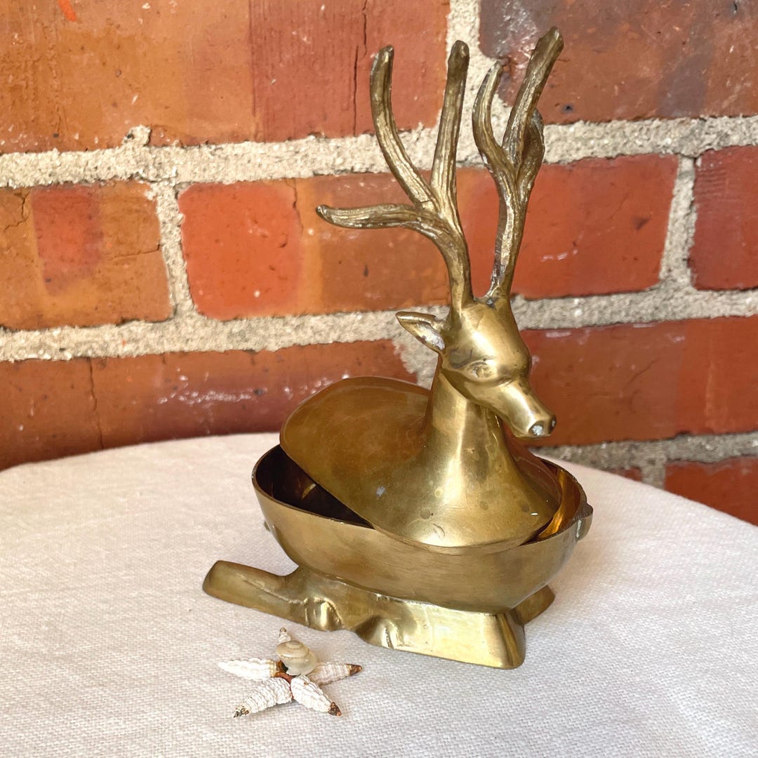 Vintage Mid-century Brass Deer Figurine Trinket Box - Etsy