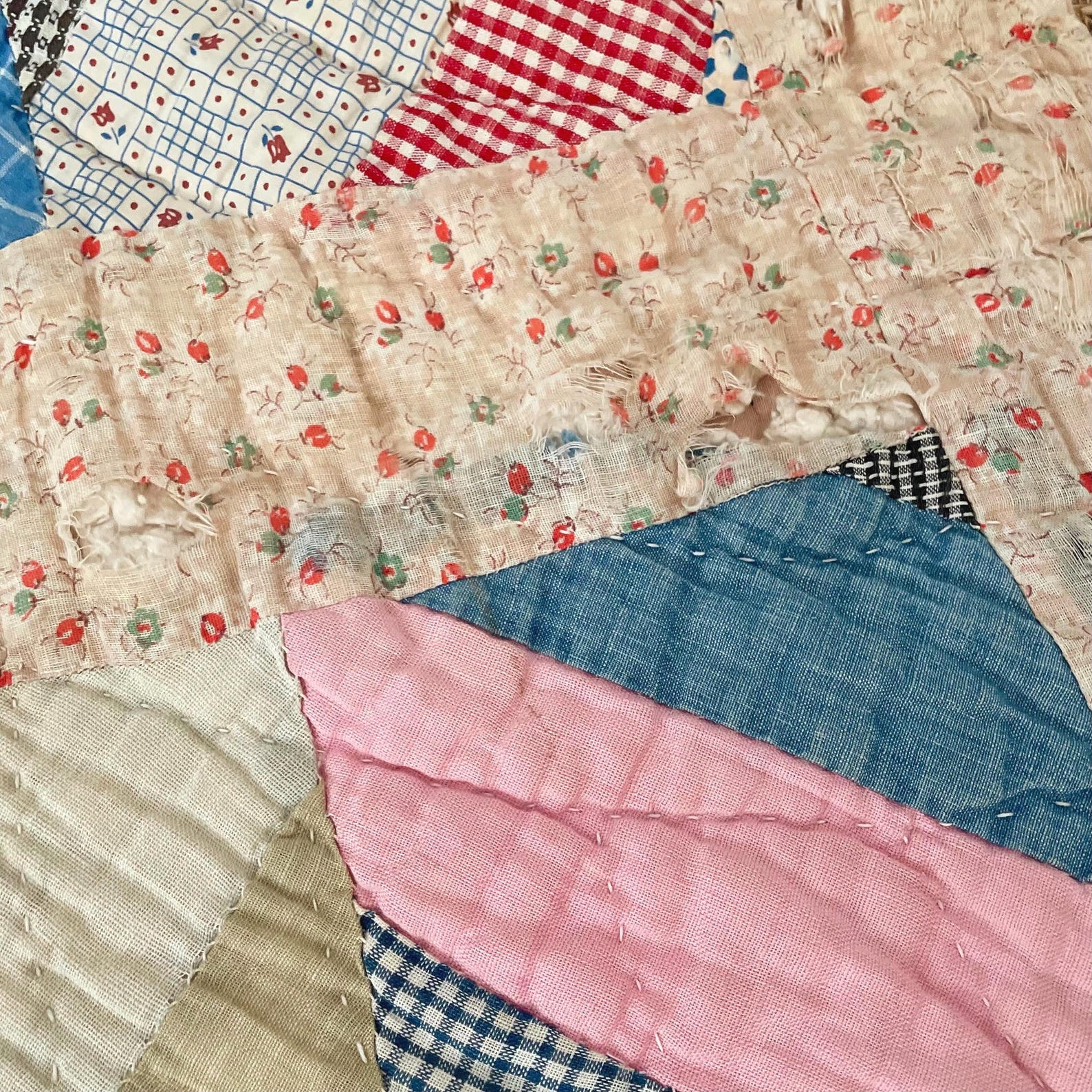 1930s Primitive Patchwork Cotton Quilt | Antique Vintage Handsewn Lap ...