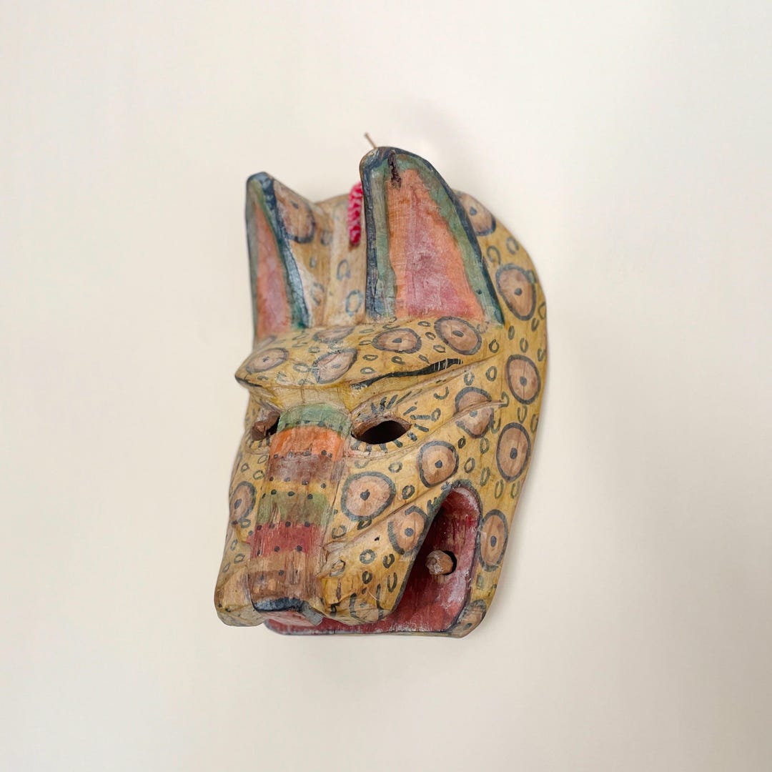 Vintage Guatemalan Tribal Jaguar Mask Wall Hanging | Hand Carved ...