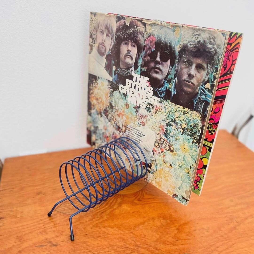 Vintage Spiral Wire Vinyl Record Rack | 80s Blue Rubber Dipped Metal ...