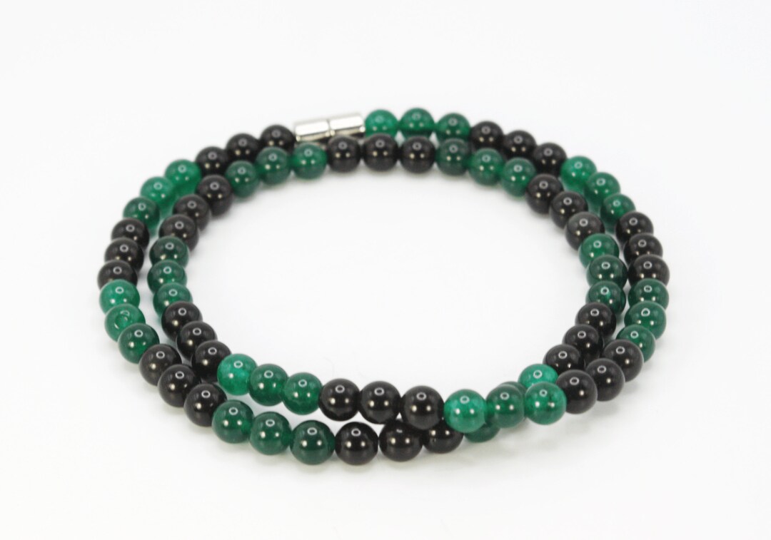 Green Jade and Obsidian Necklace - A Harmony of Peace and Protection - Etsy