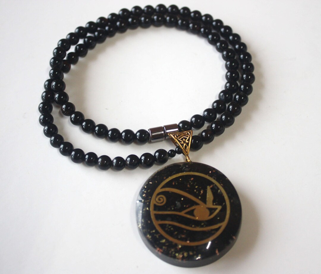 Black Onyx Eye of Horus Pendant, Egyptian Orgone Necklace - Etsy
