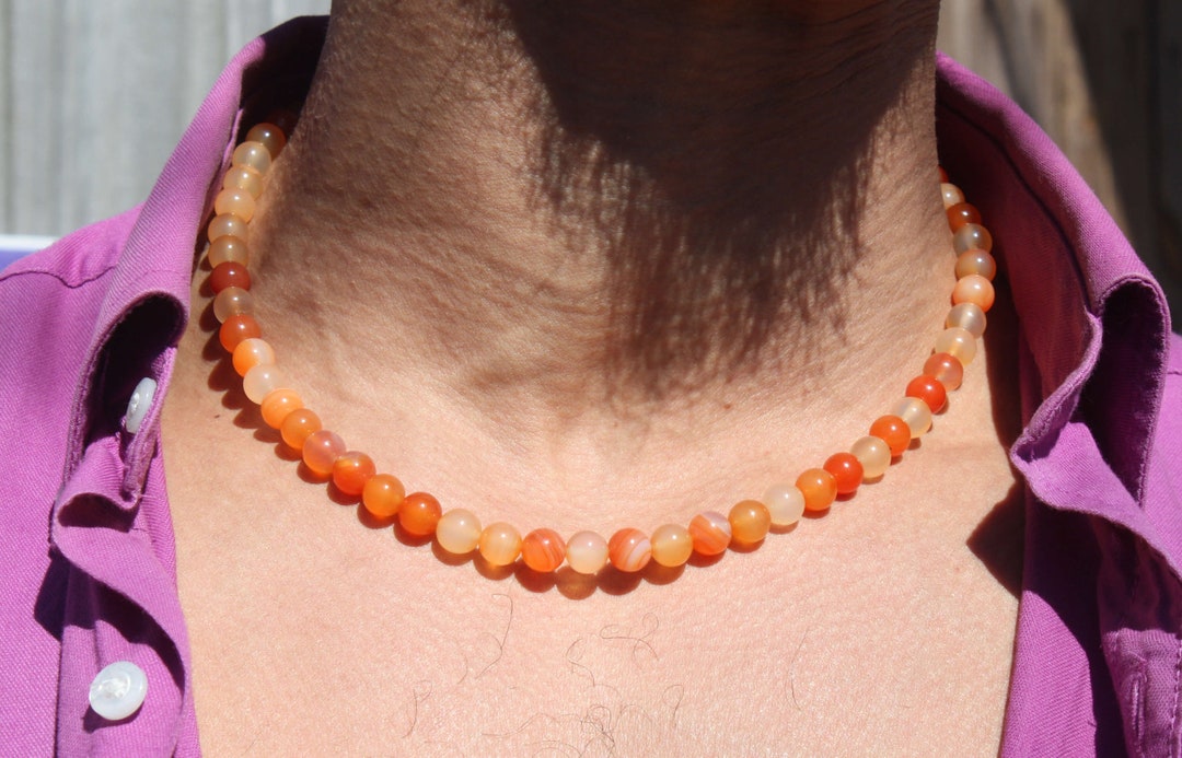 Genuine Carnelian Necklace Orange Mala Beads Natural Carnelian Crystal ...