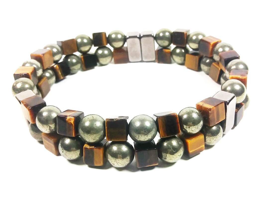 Pyrite & Tiger Eye Bead Bracelet – Magnetic Clasp, Protection - Etsy
