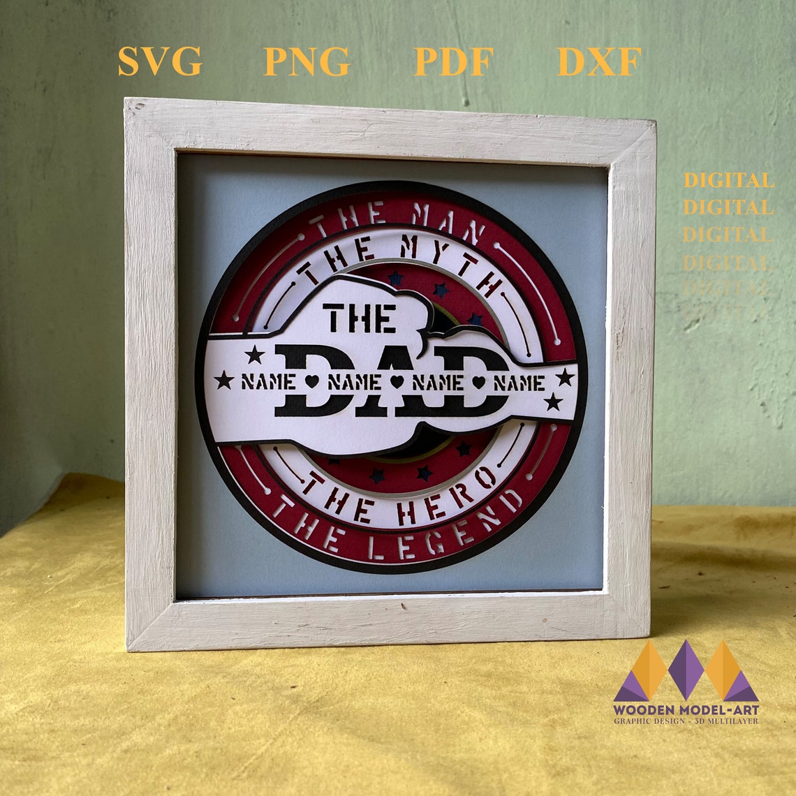 3D DAD Shadow Personalize the Names Dad Shadow Box Papa - Etsy