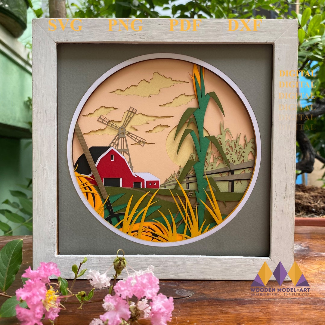 3D FARM Shadow Box Svg - Farm House Light Box - Cricut File - Cardstock ...