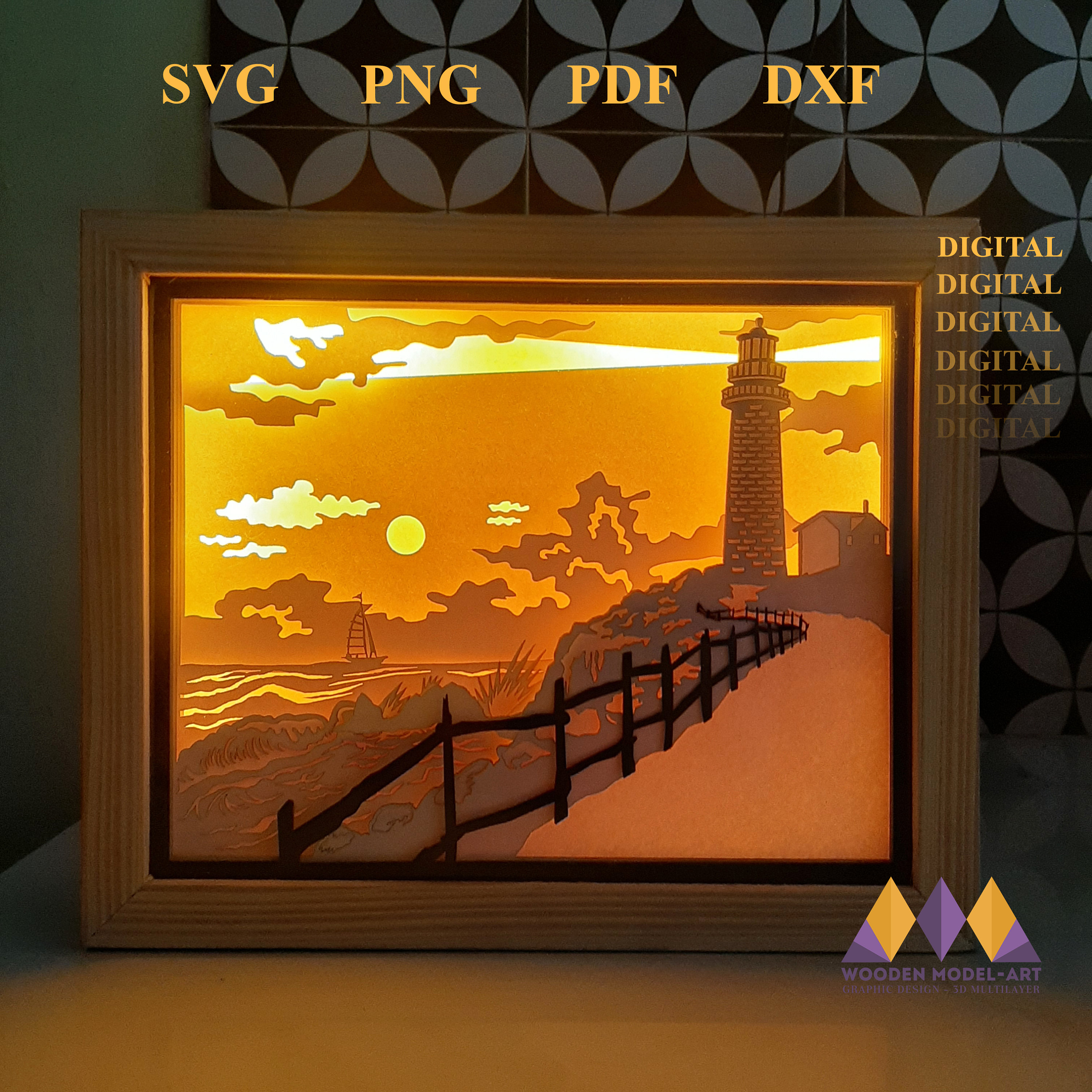 Lighthouse Paper Cut Light Box: 3D Layered Template (digital Files) - Etsy