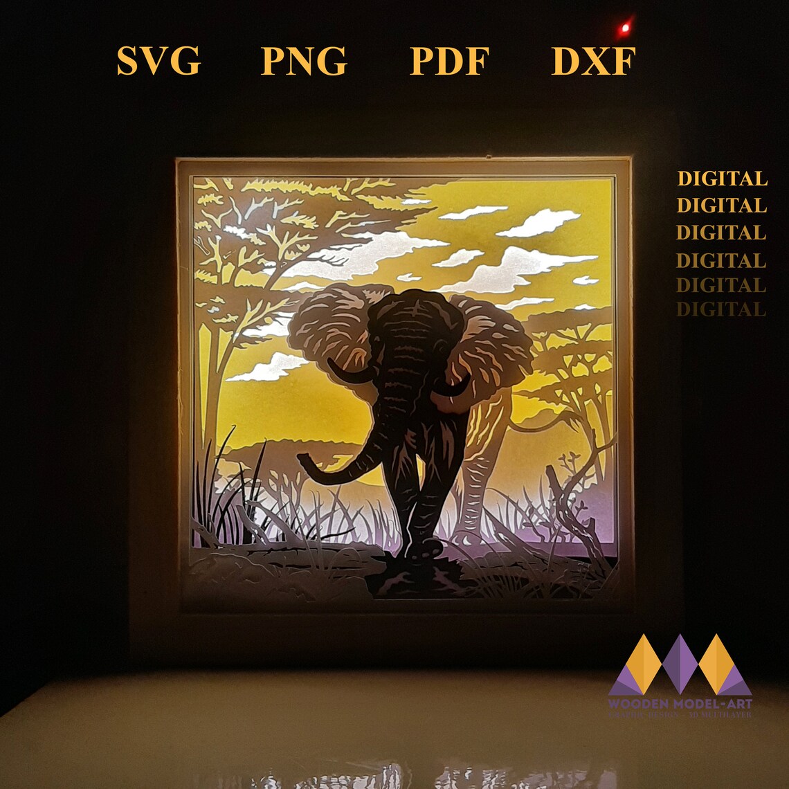 Elephant Paper Cut Light Box, African Safari Shadow Box, 3d Layered ...