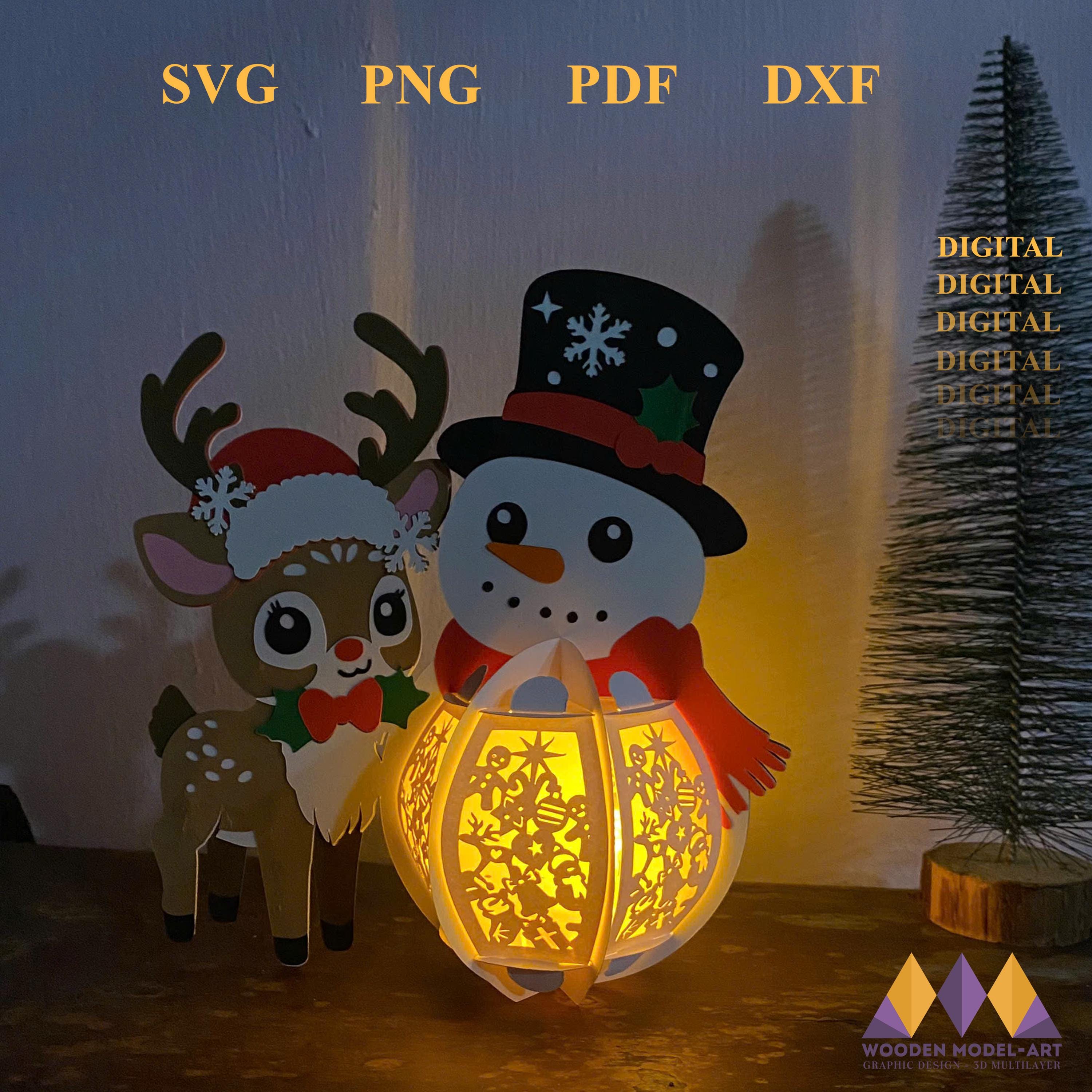 SNOWMAN LANTERN Paper Svg, 3D REEINDEER Lantern Shadow Box, Christmas ...