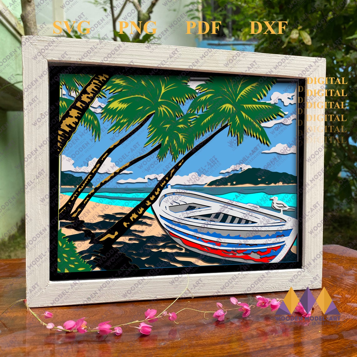 3D Beach Scene Shadow Box SVG: Boat Landscape (digital Download) - Etsy