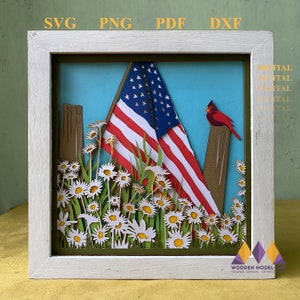 3D American Flag Svg - Freedom Patriotic Shadow Box - Independence Day ...