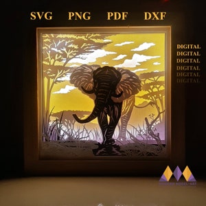 Elephant Paper Cut Light Box, African Safari Shadow Box, 3d Layered ...