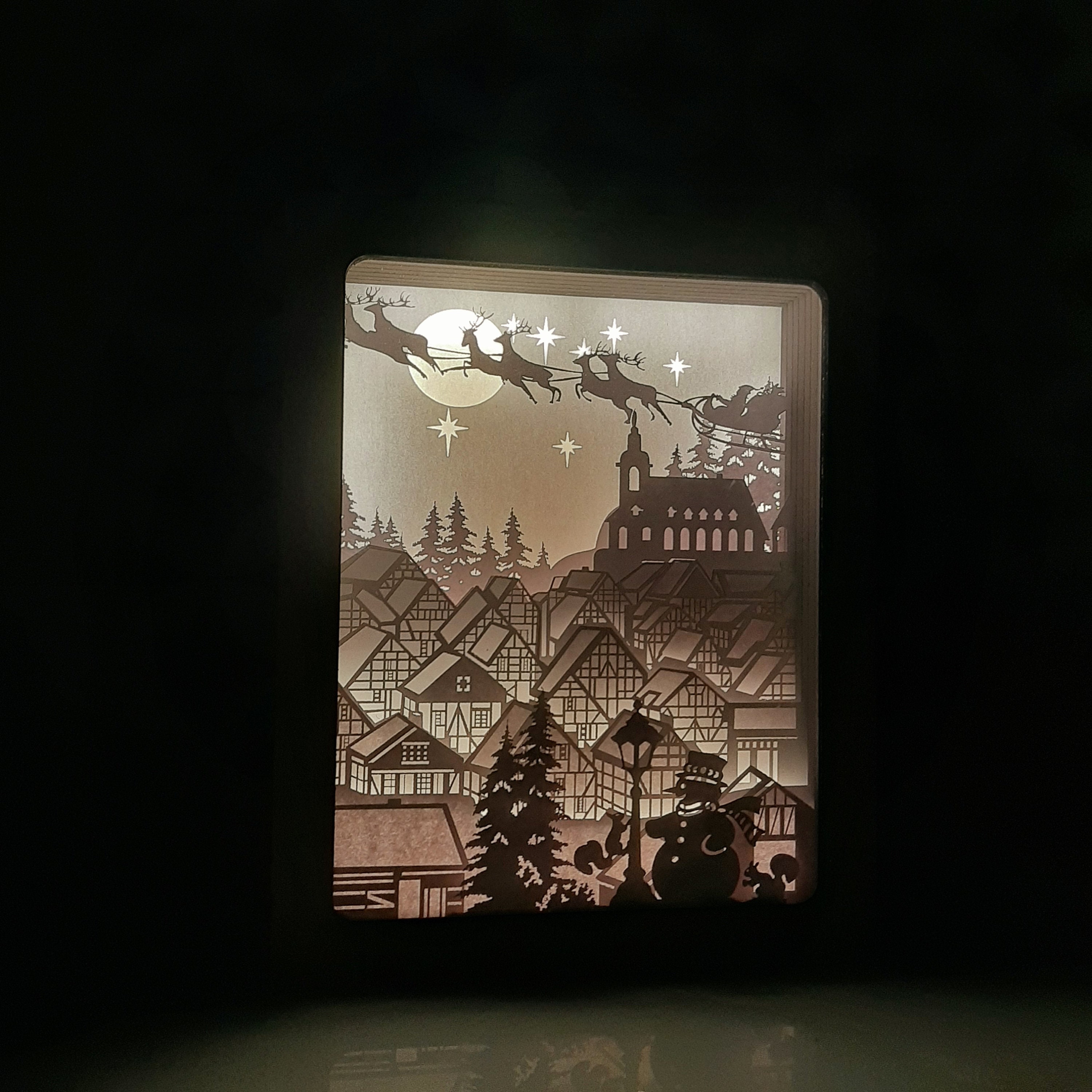 Merry Christmas Shadow Box/lightbox Snow Santa's Cabin - Etsy Canada