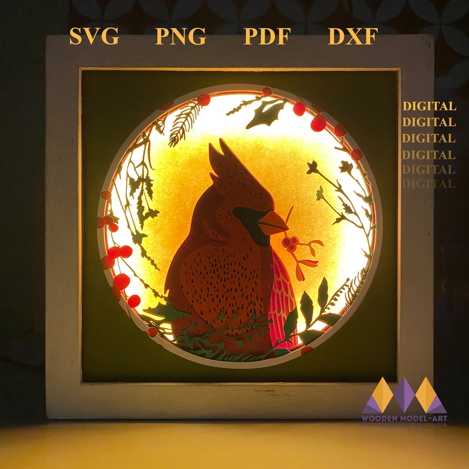 CARDINAL SVG Light Box 3D Red Cardinal CHRISTMAS Shadow Box for Cricut ...