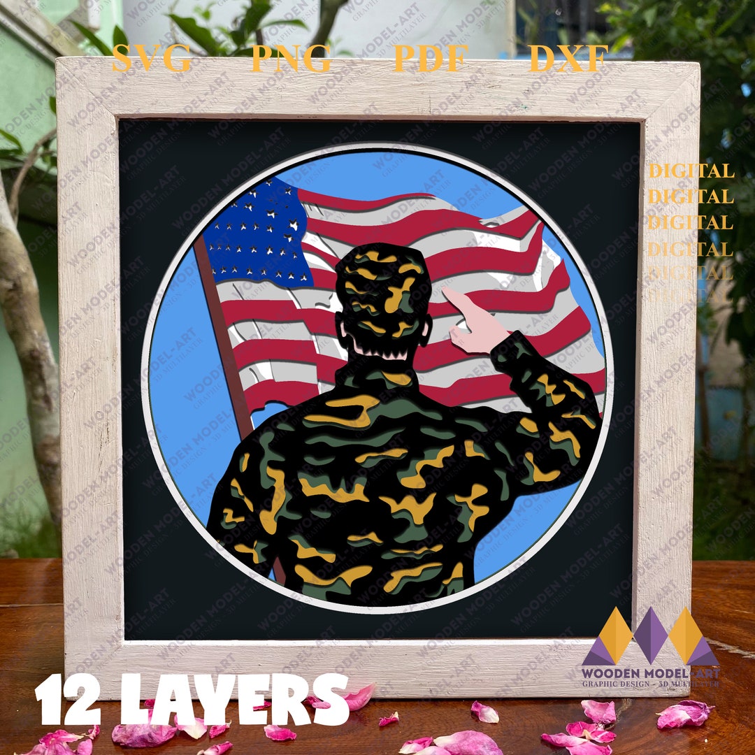 3D ARMY Svg, 4th of July Shadow Box Svg, American Flag Svg ...