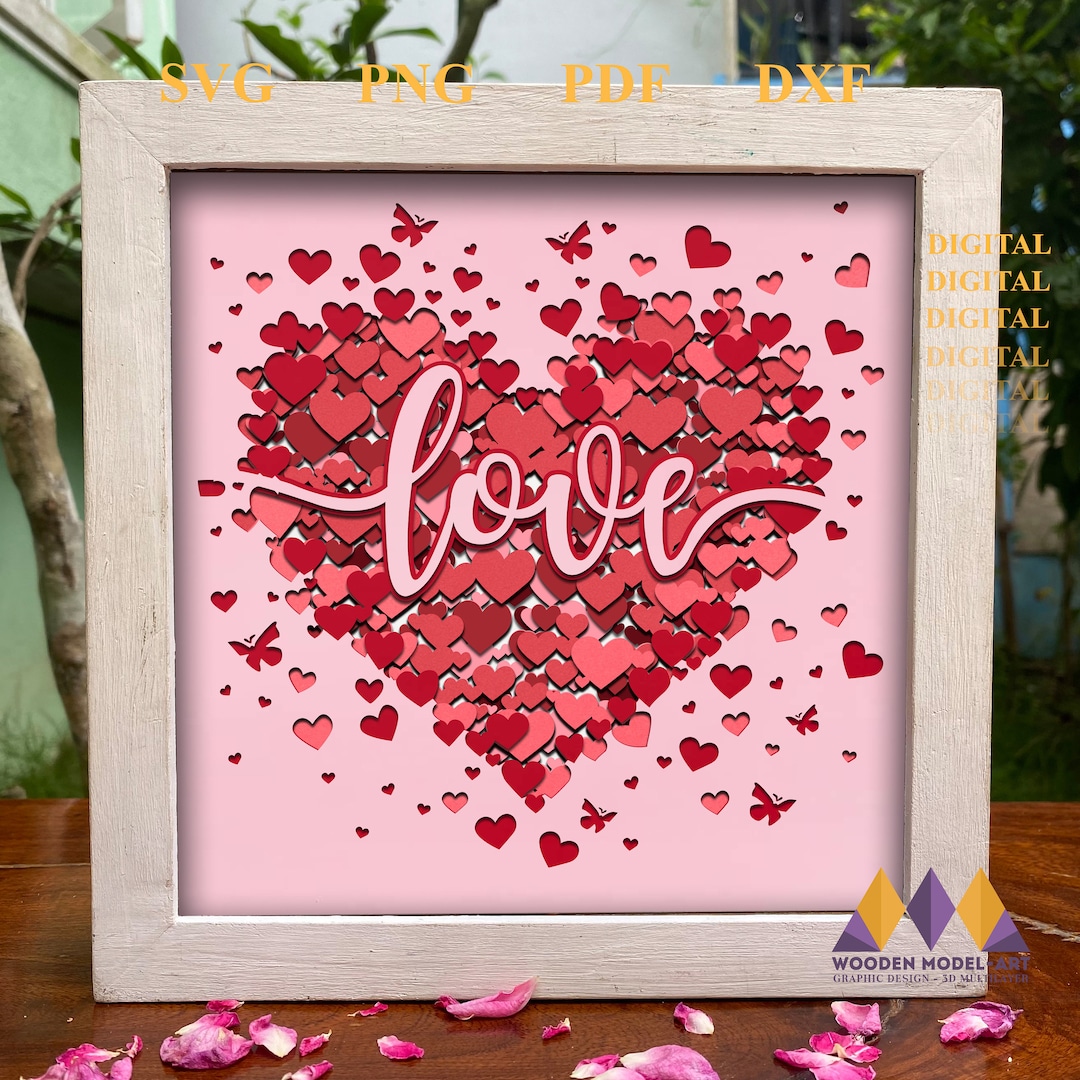 Valentine Shadow Box - Love Heart 3d Multilayer SVG,3D - Heart Light ...