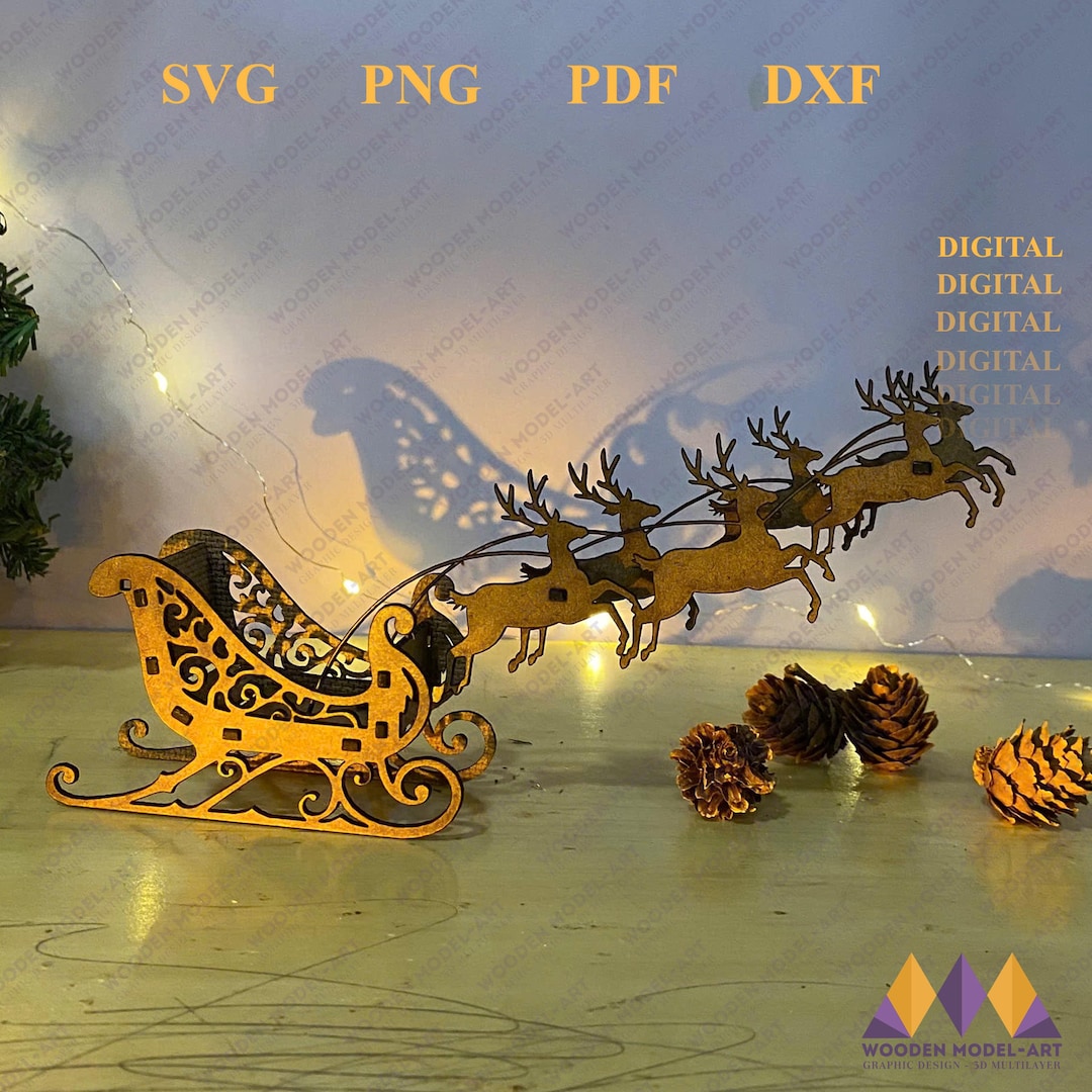 Santa Sleigh Laser Cut File: Christmas Reindeer SVG, Glowforge Ready ...