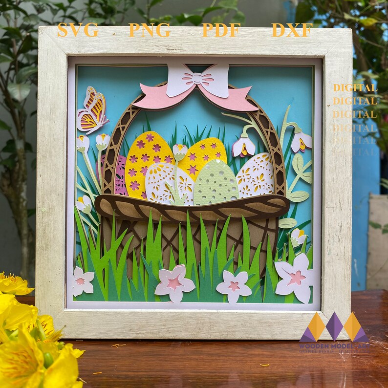 3D Easter Basket Shadow Box: Floral Paper Art (SVG, PDF, DXF) - Etsy