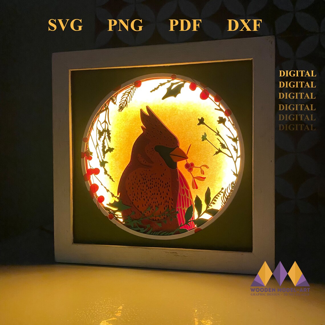 CARDINAL SVG Light Box 3D Red Cardinal CHRISTMAS Shadow Box - Etsy