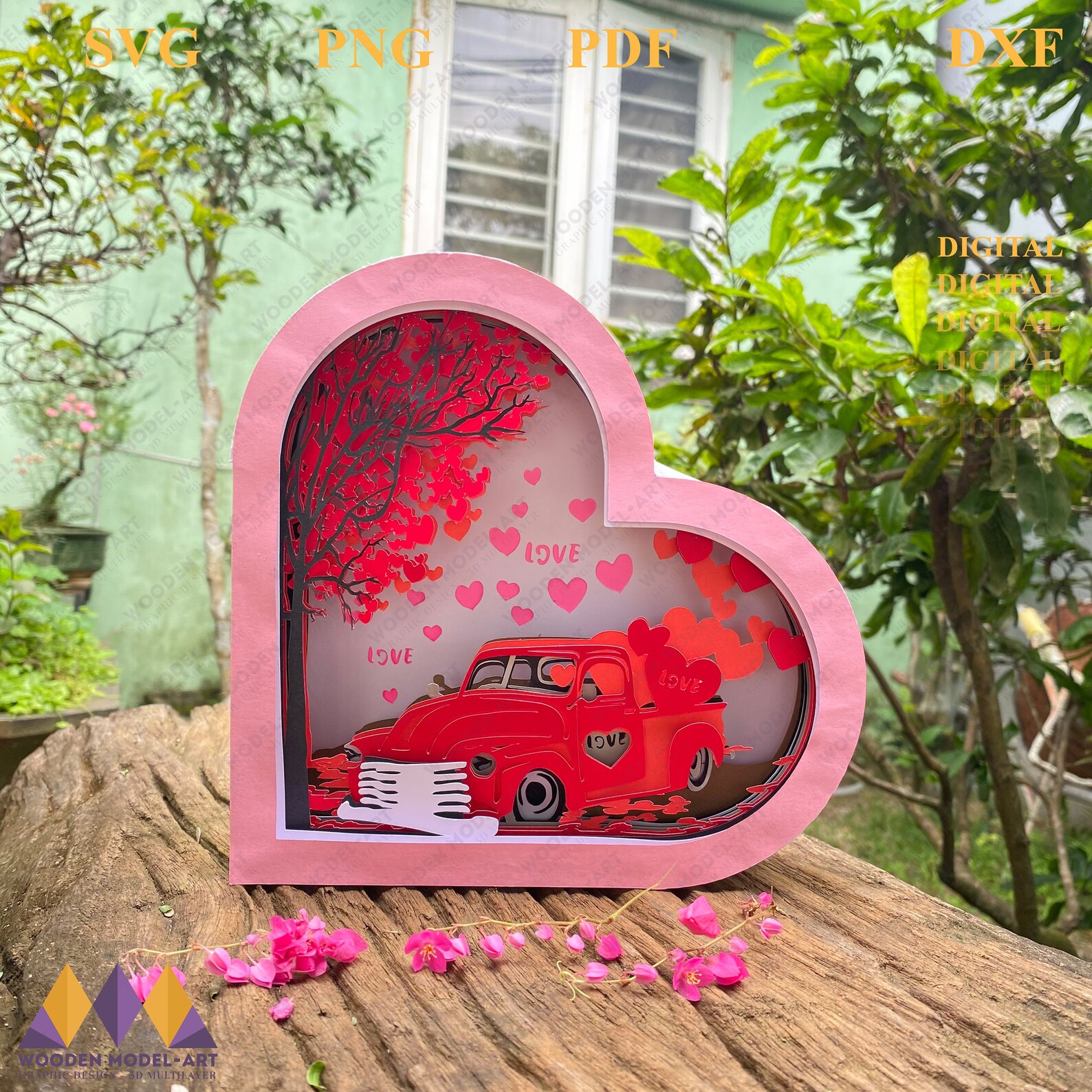 3D VALENTINE HEARTS Svg Shadow Box, Red Truck Hearts Layered, for ...