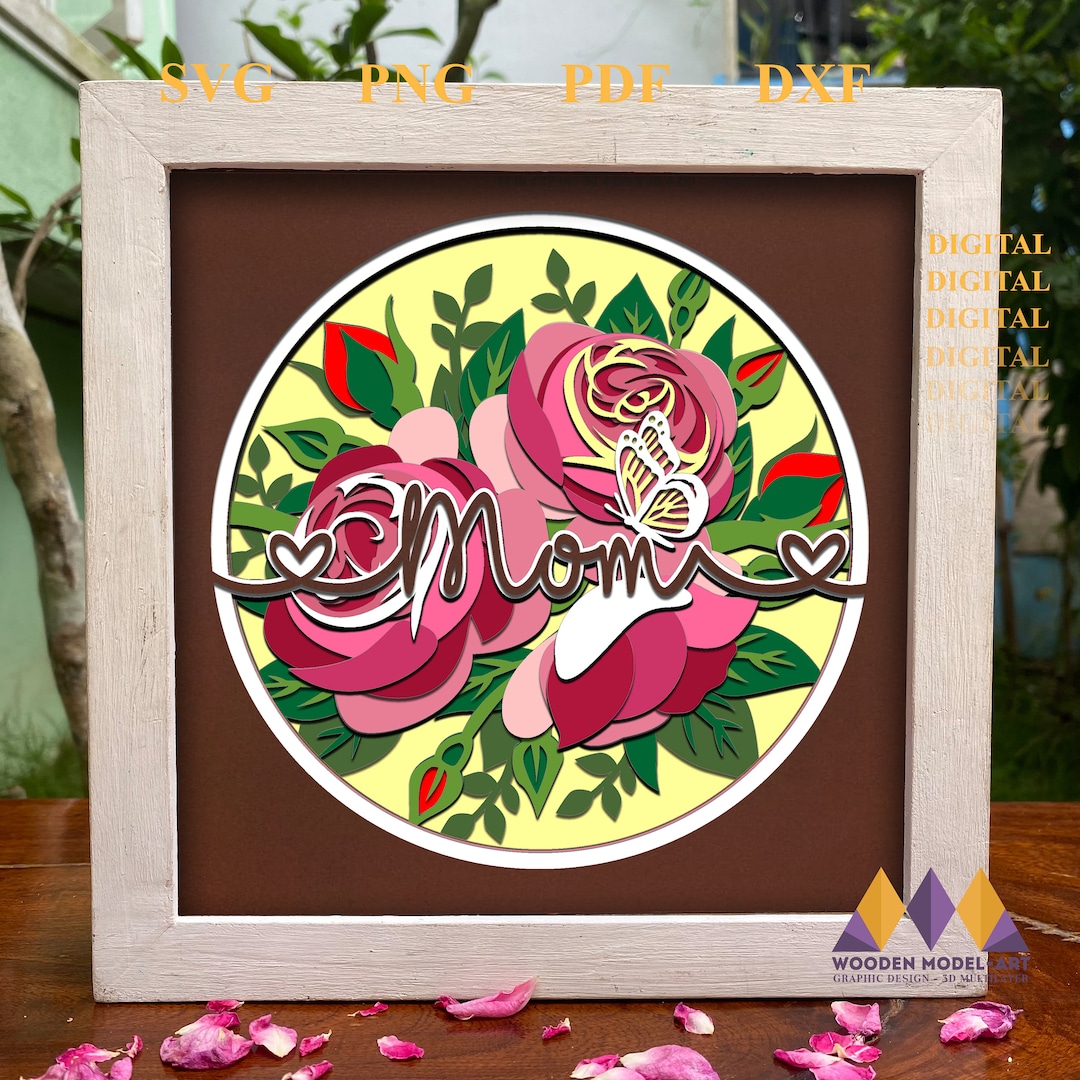 3D Mothers Day Shadow Box, Love Mom Shadow Box, Mom, Rose Layered Paper ...