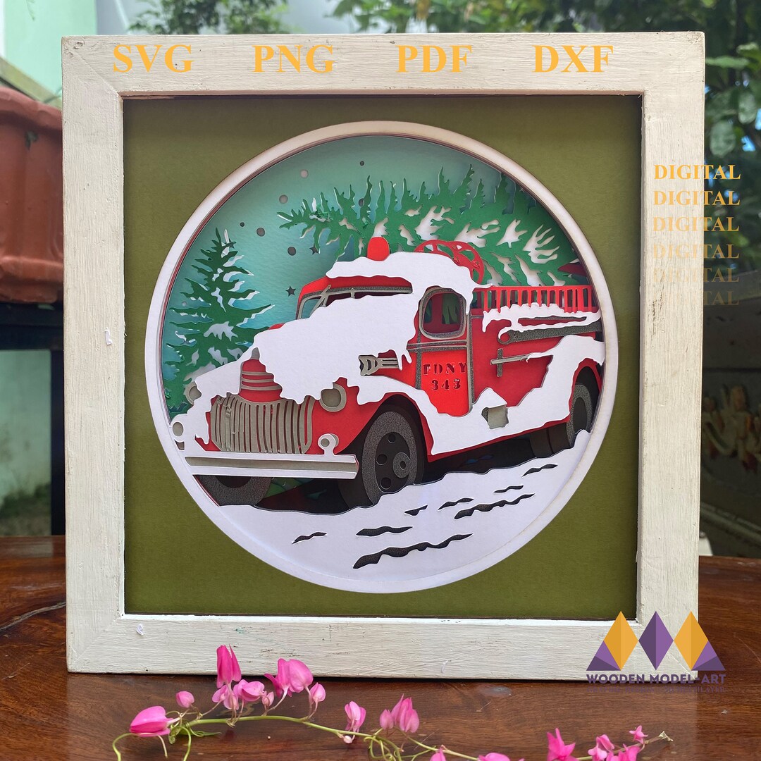 3D Fire Firefighter Svg Light Box Fireman Shadow Box Fire Truck 3D ...