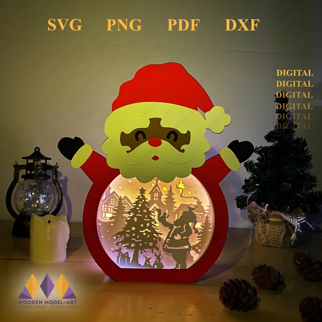 SANTA CLAUS Shadow Box Lantern SVG Gnomes Light Box Christmas Shadow ...