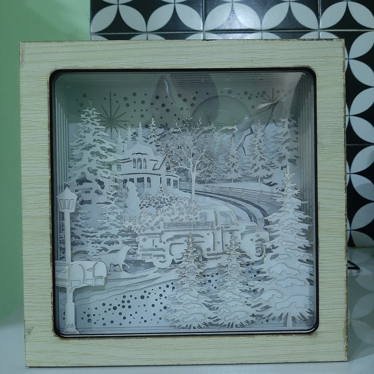 Merry Christmas Shadow Box/lightbox Snow Santa's Cabin - Etsy Australia