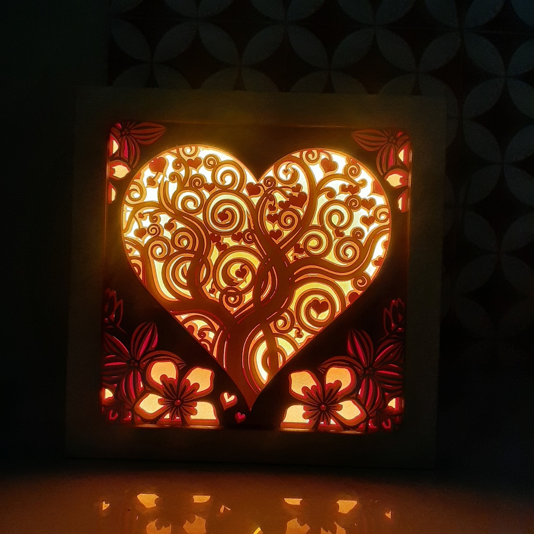 Heart Tree 3D Shadow Box SVG: Valentine's Day Papercut Lightbox ...