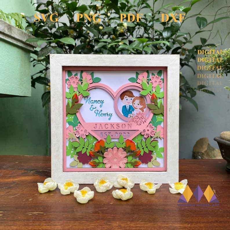 3D Customizable Wedding Shadow Box Custom Name Shadow Box - Etsy