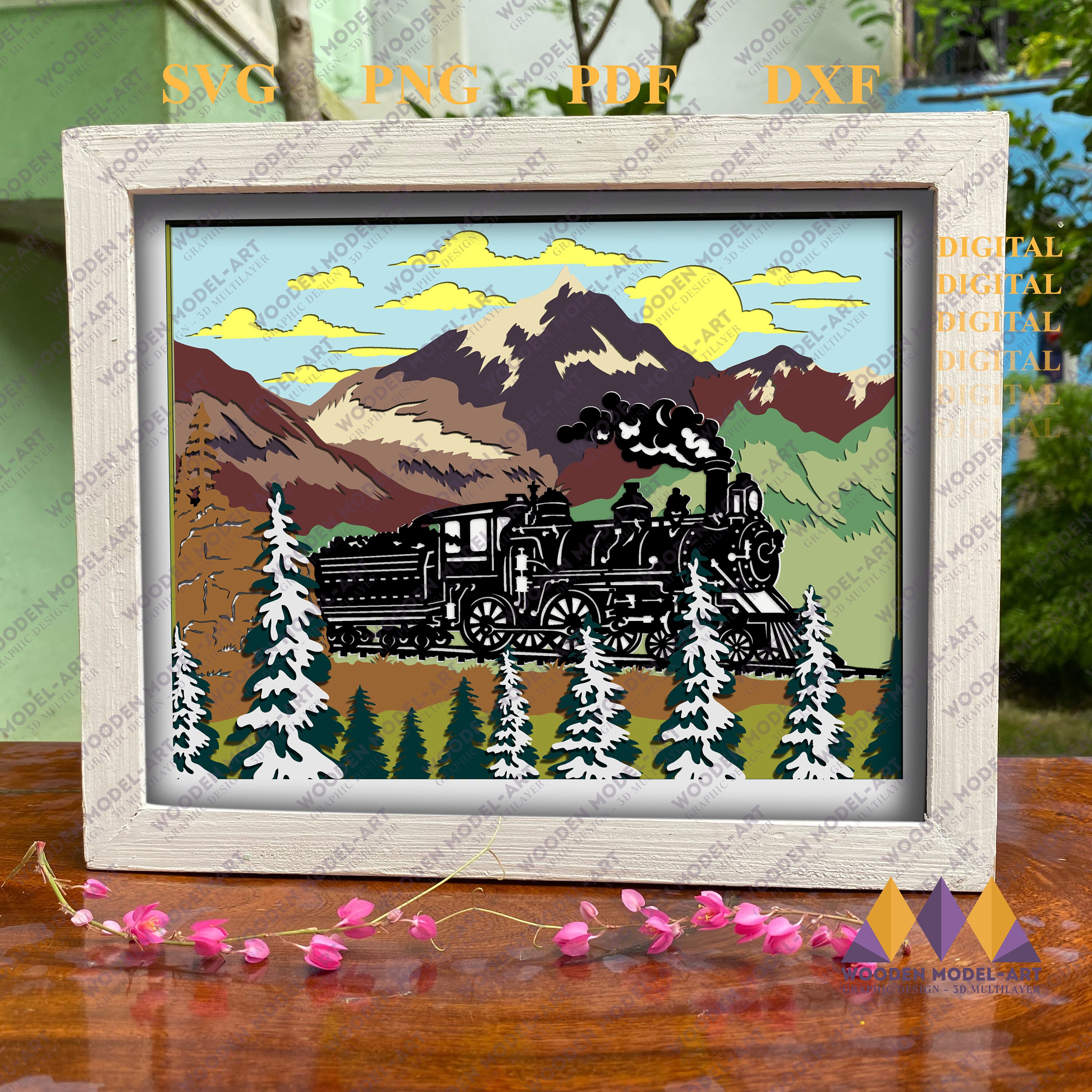 Train Shadow Box Template: Locomotive SVG, Cricut, Silhouette (digital ...