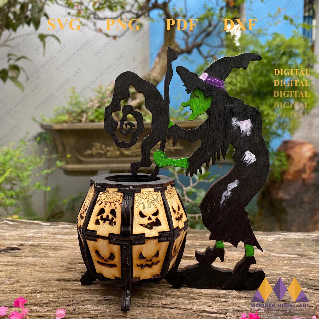 Witch Cauldron Lantern SVG: Halloween Table Lamp Laser Cut File (digital Product) - Etsy