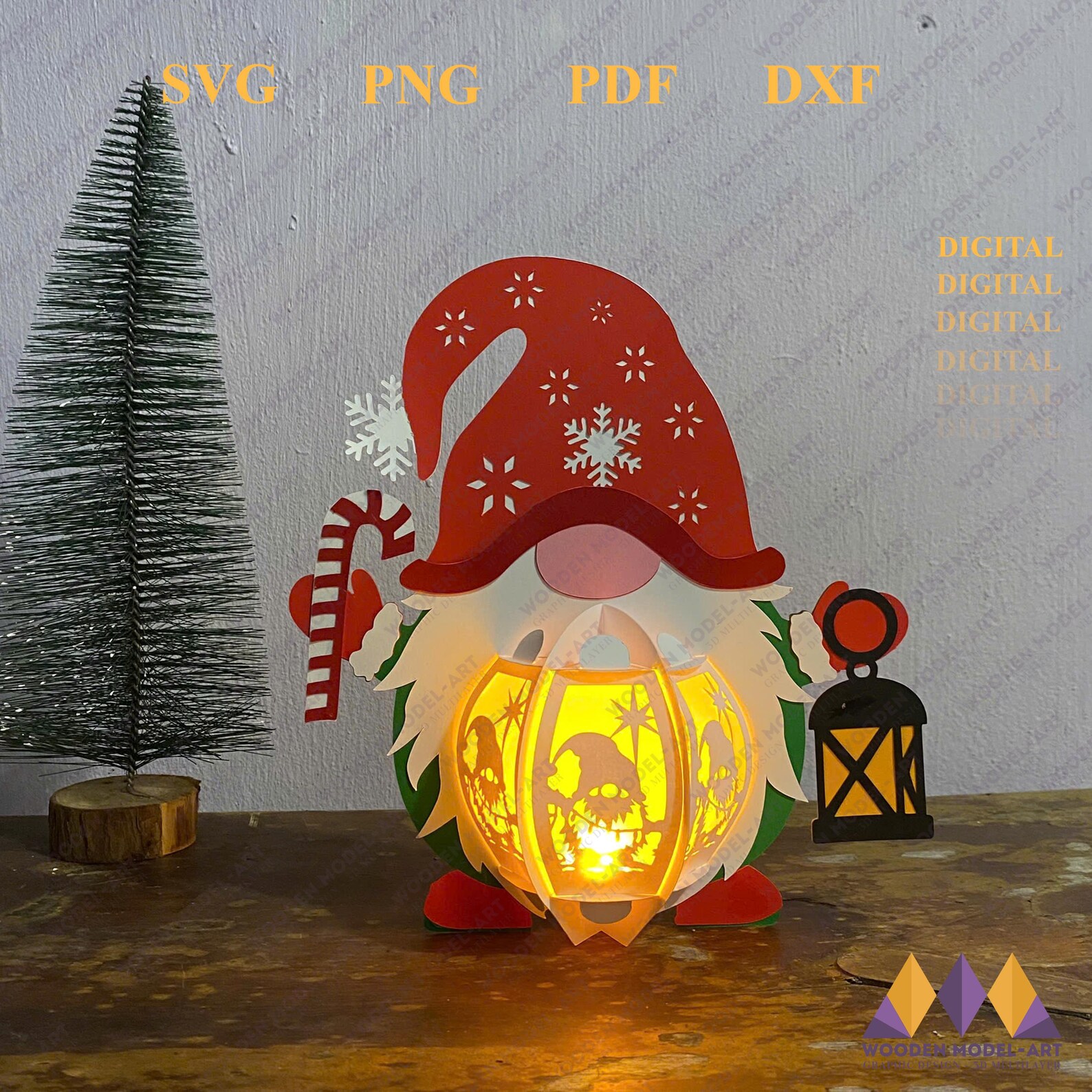 Gnome Lantern SVG, Christmas Gnome PDF Templates for You Diy Christmas ...