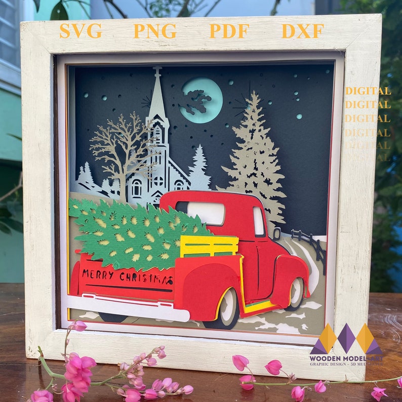 3D RED PICKUP Christmas Shadow Box Christmas Pine Tree Decor - Etsy