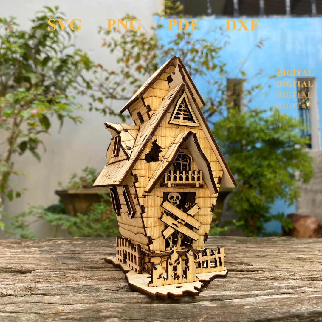 Halloween Haunted House Laser Cut Files: 3D Wood Model (digital ...