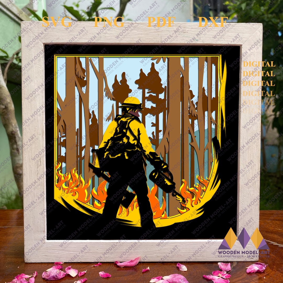 Firefighter Svg Light Box - Fireman Shadow Box - Firefighter 3D Paper ...