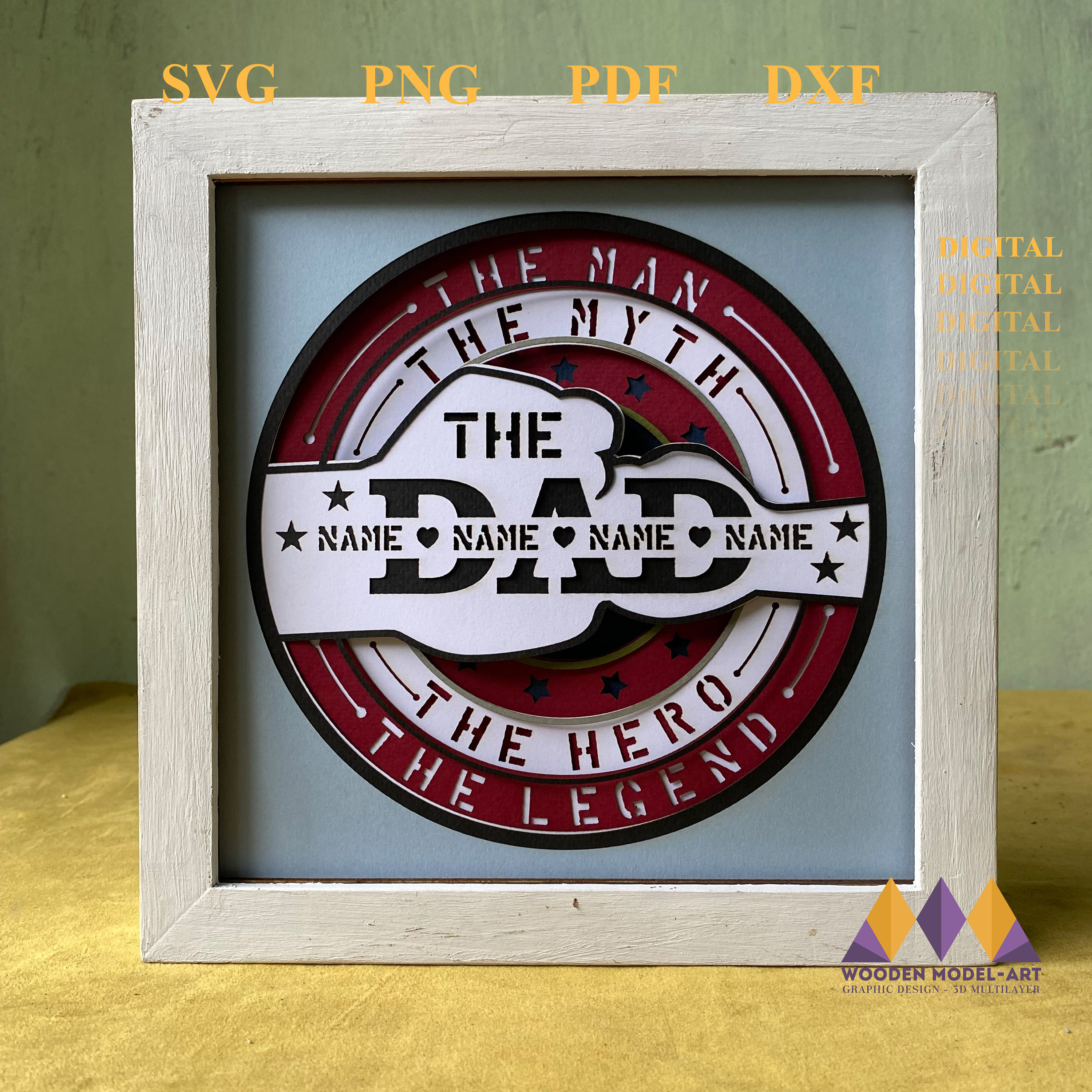 Personalized 3D Dad Shadow Box SVG: Father's Day Light Box Template ...