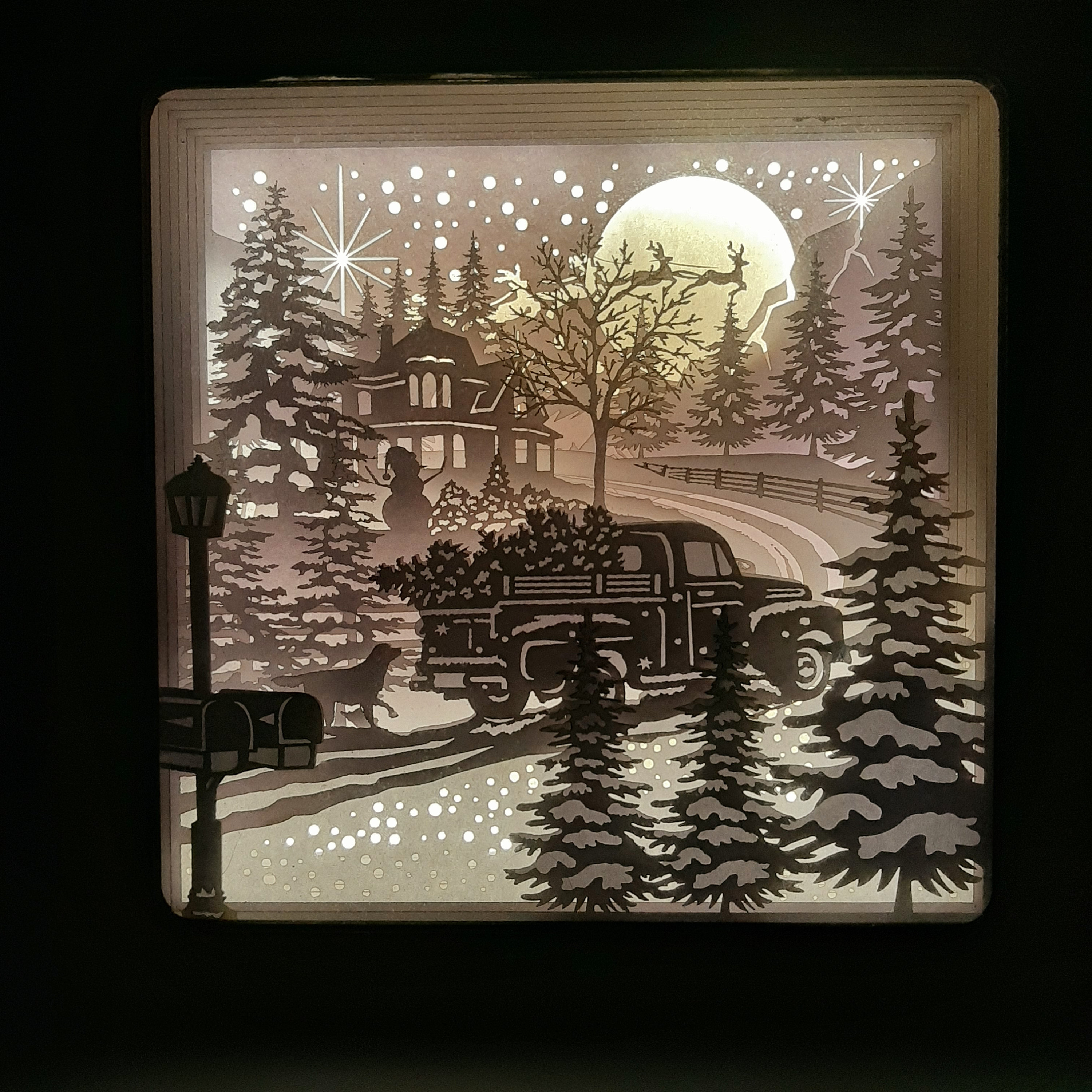 Merry Christmas Shadow Box/lightbox Snow Santa's Cabin - Etsy Australia